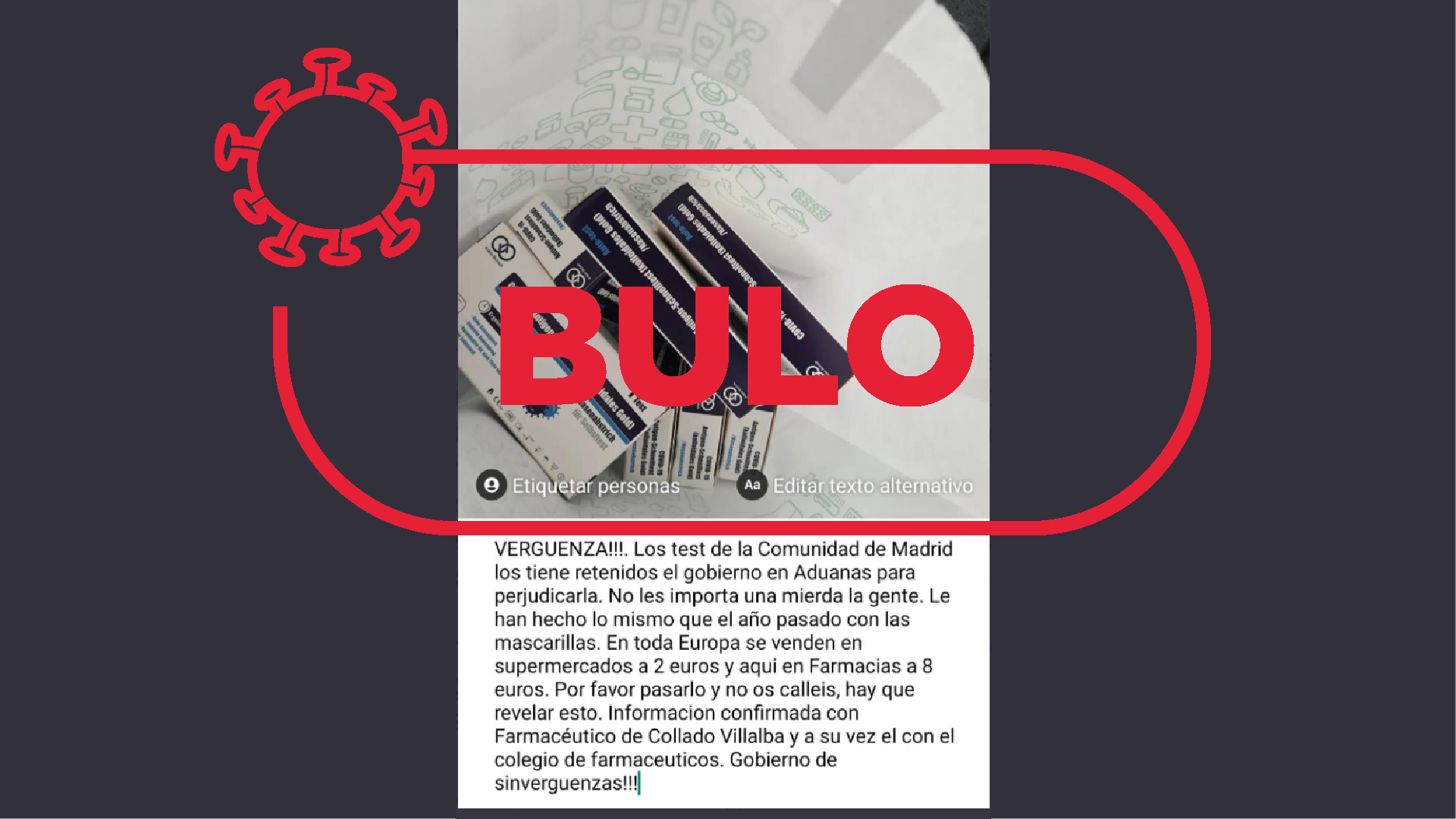 El Gobierno no está reteniendo test para Madrid, es un bulo