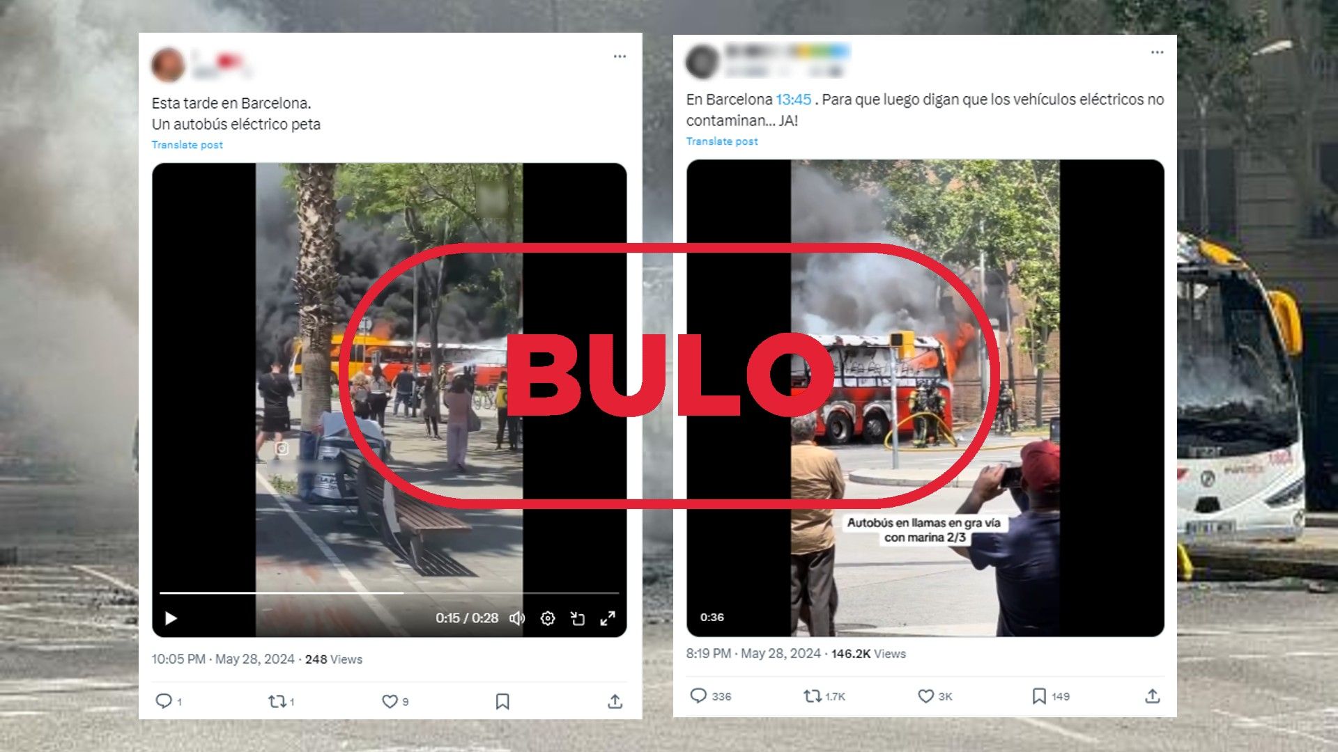 No es un autobús eléctrico incendiado en Barcelona, es un bulo