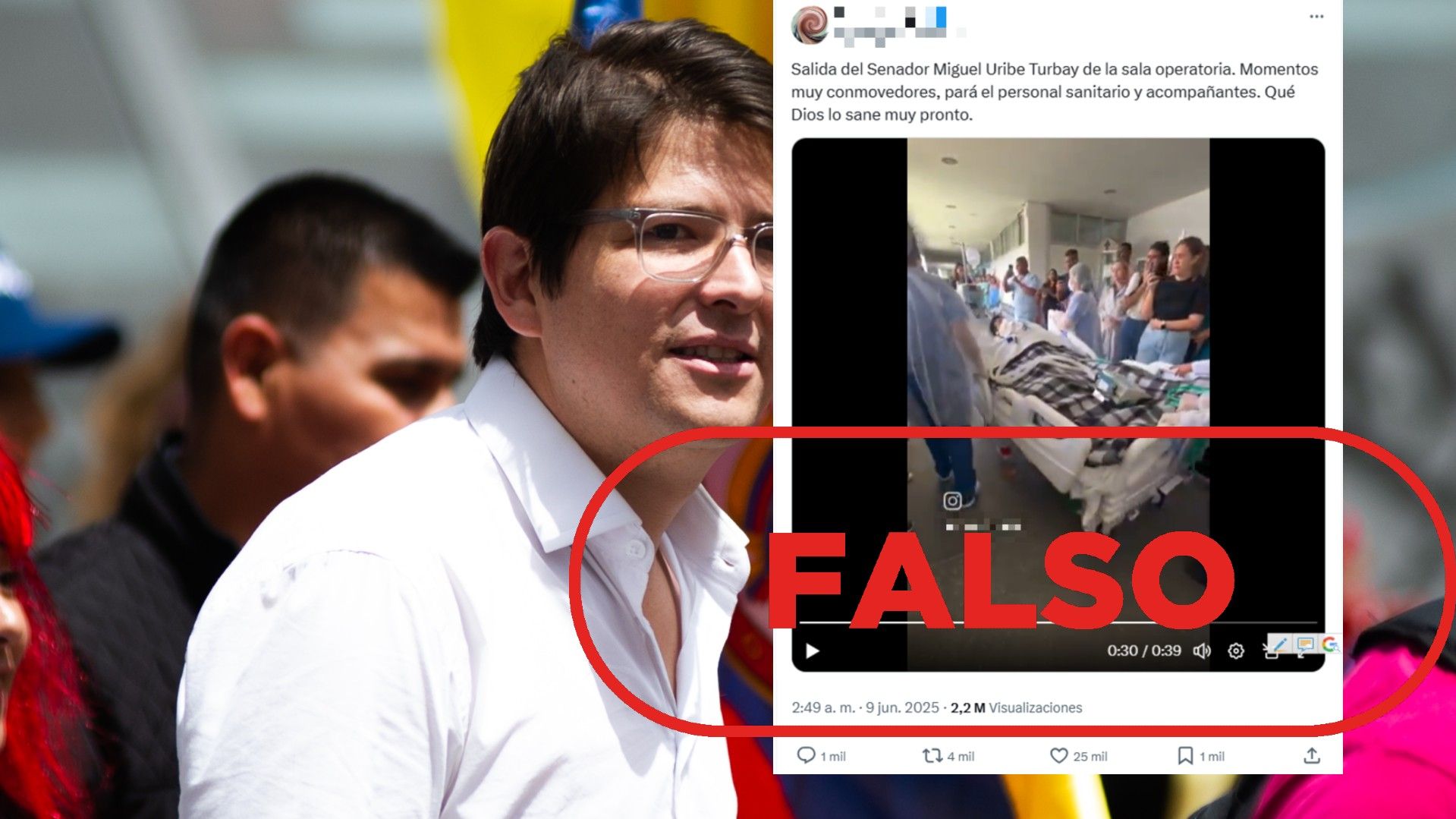 No es la salida del quirófano de Miguel Uribe Turbay, es falso