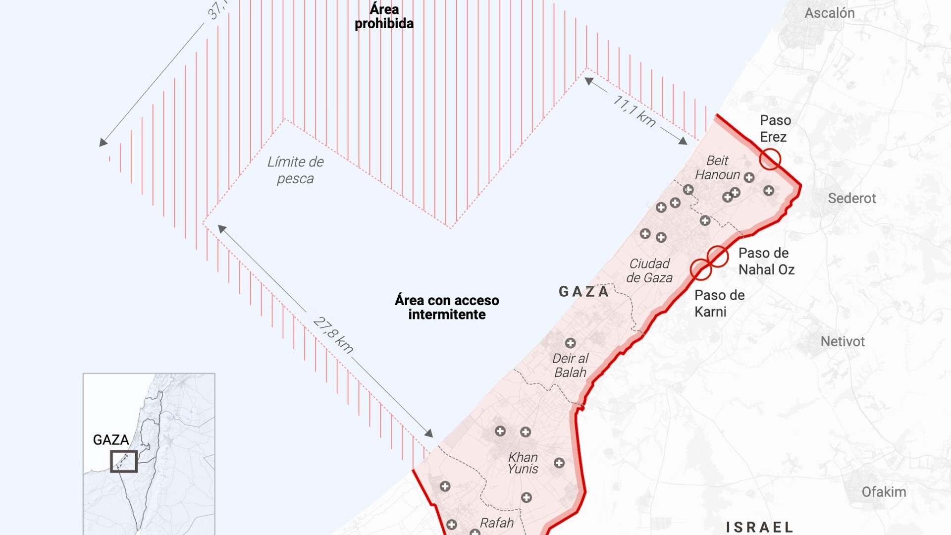Gaza: mapas y datos de dos millones de personas atrapadas en la Franja