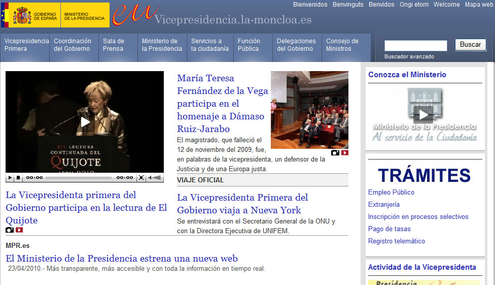 El Ministerio de la Presidencia estrena web con información en tiempo real