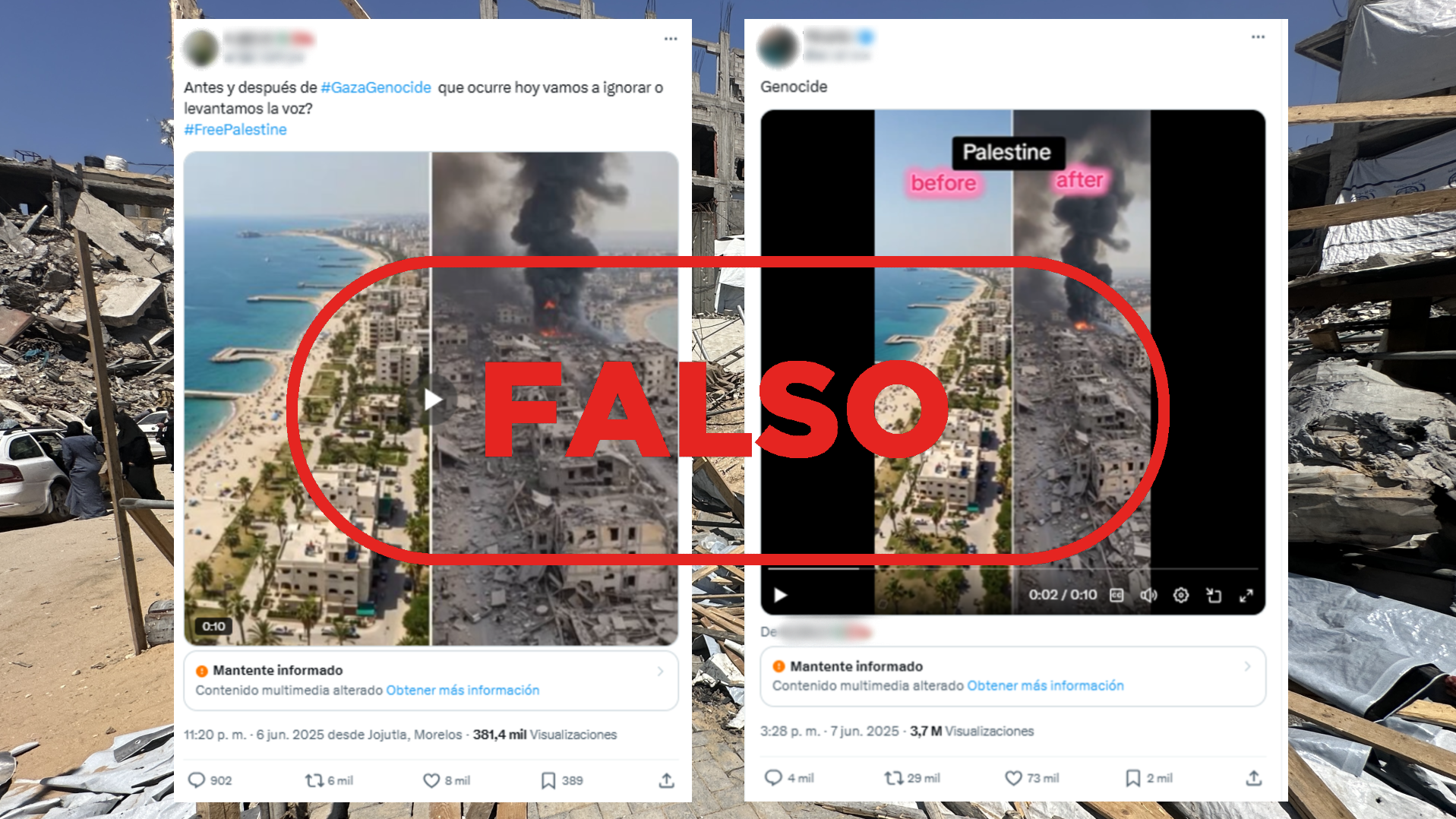 No es Gaza antes y después de los ataques de Israel, es IA