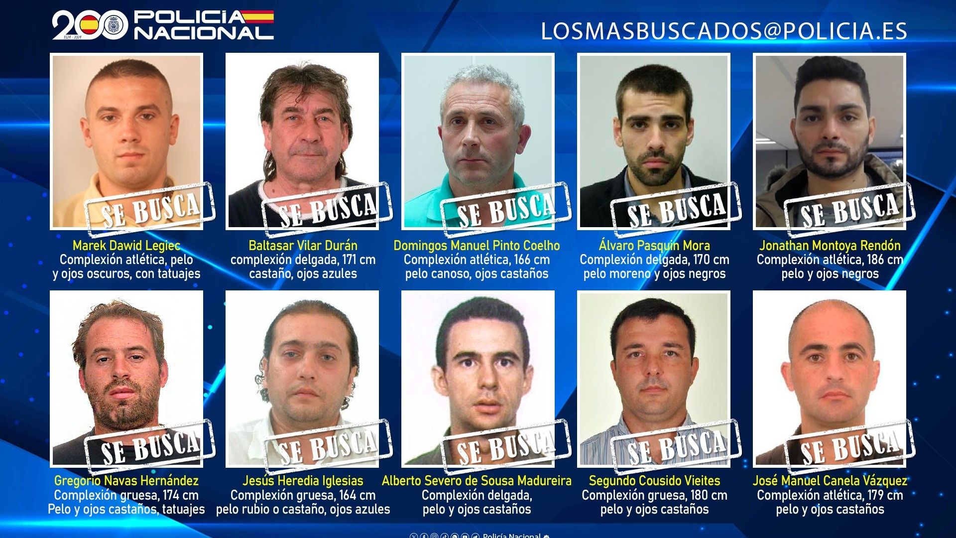La Policía Nacional busca en España a diez fugitivos