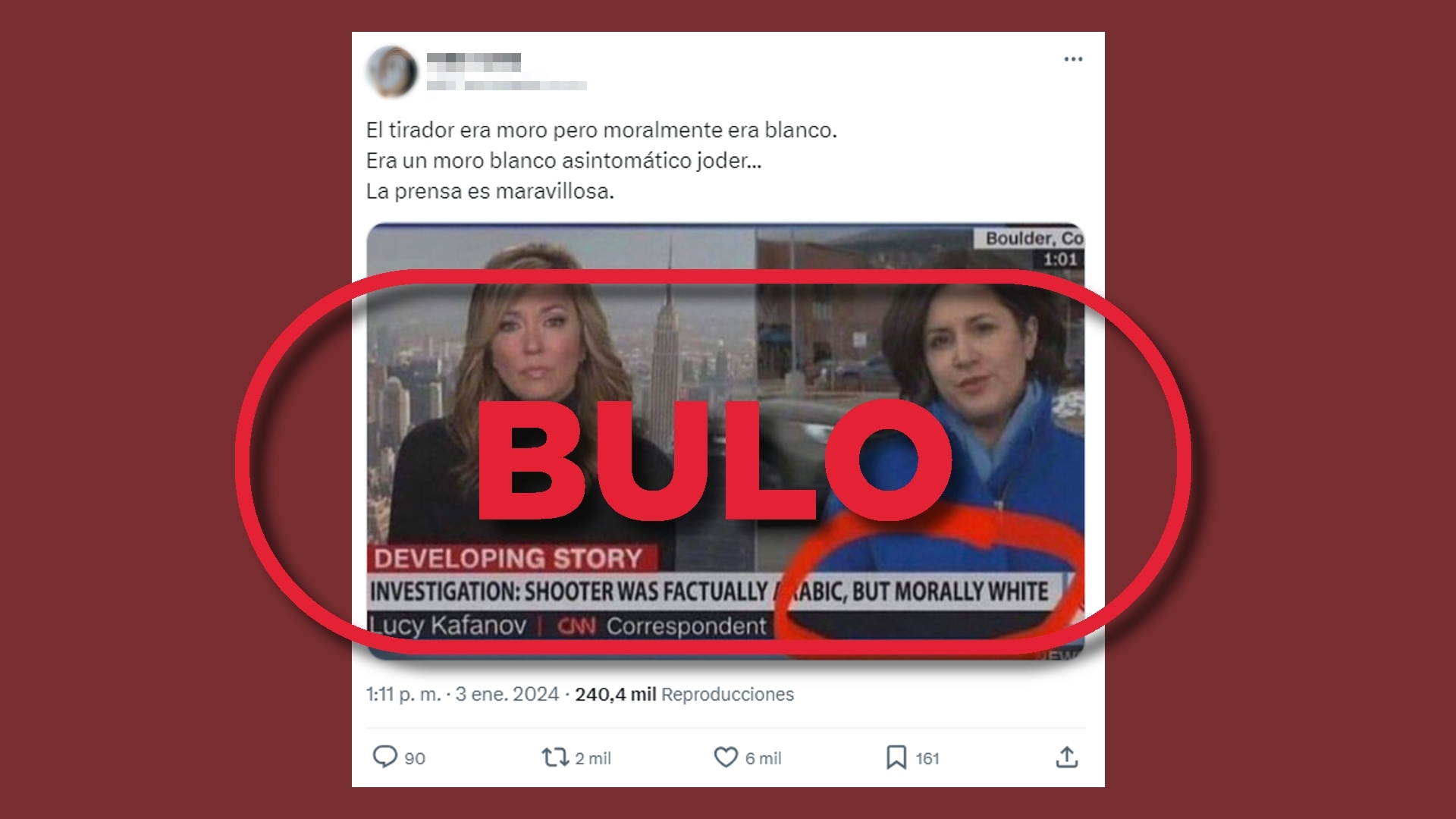 Este rótulo de la cadena CNN es falso, es de una web satírica